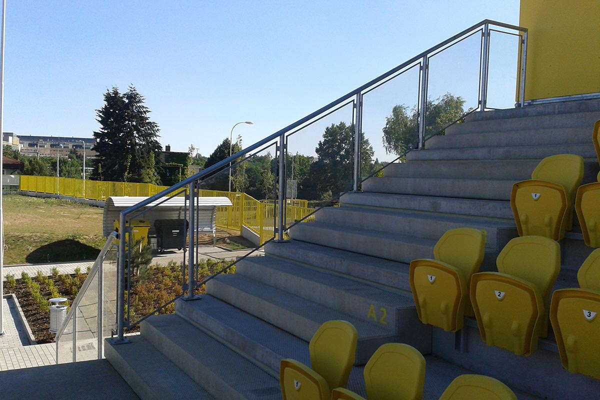 UV resistant polycarbonate used for balustrades and guards at stadium