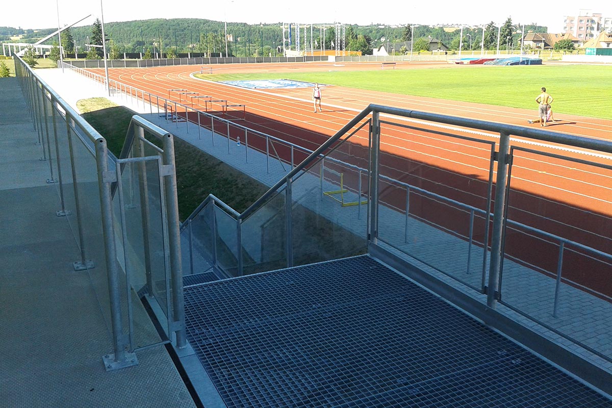 UV resistant polycarbonate used for balustrades and guards at stadium