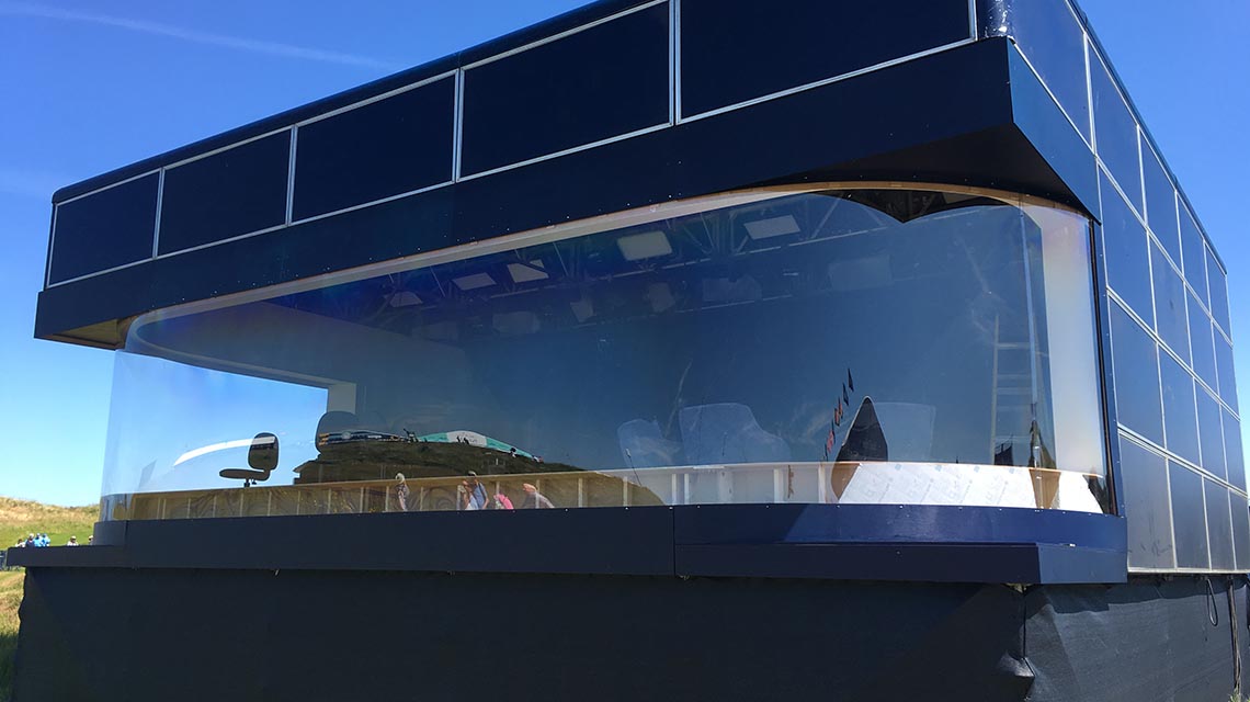 UV resistant polycarbonate used to glaze outdoor commentary box