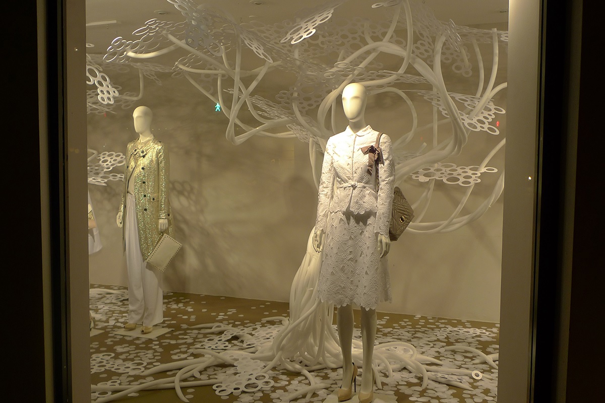 White foam PVC routered to create retail window display.